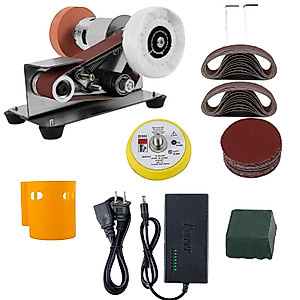 Mini Belt Sander, 15° Electric Knife Sharpener Bench Grinder Sanding Machine, 7 Adjustable Speed Electric Belt Grinder, Low Noise Cutter Sharpener Sander, Polishing Grinding Machine for Metal Jewelry