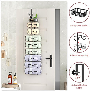 X-cosrack 9-Tier Over The Door Towel Rack for Bathroom Adjustable Door Hooks Towel Rack Over The Door Towel Holder for Bathroom Wall Mounted Towel Holder Over The Door Organizer Towel Storage -Black