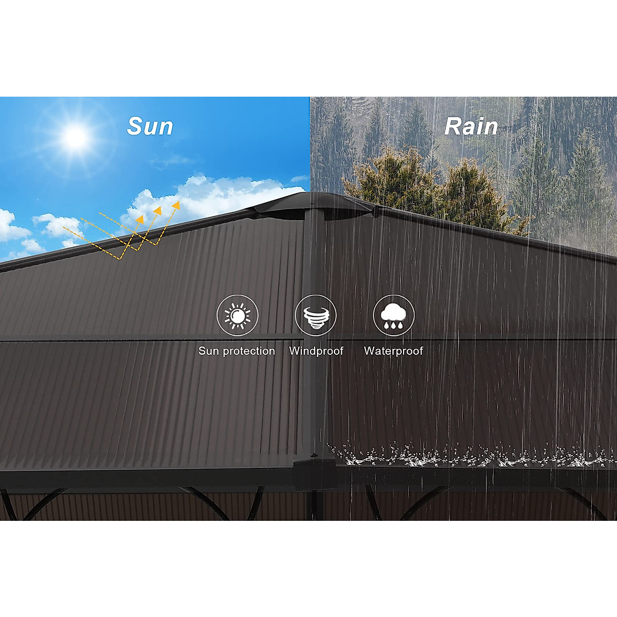 Hardtop Patio Gazebo with Curtains and Netting by ABCCANOPY