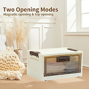 HMINYIYI 1 Pack Collapsible Stackable storage bins with lids and Wheels,11.56 Gal Sturdy Plastic Foldable Box Trunk Bedroom organizers, 20.8"x14.8"x9.84", sideway open, Under Bed Storage Container