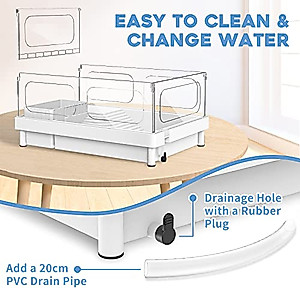 MoonOrange Small Turtle Tank, Turtle Aquarium, Acrylic Turtle Terrarium with Basking Platform, Bottom Drainage, Multi-Function Areas for Turtles, Crabs, Crayfish, Small Reptiles. (White Tank)