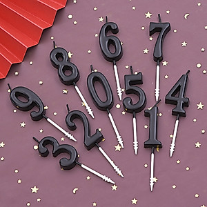 PHD CAKE 10-Pieces Black Numeral Birthday Candles, Cake Numeral Candles Number 0-9 Glitter Cake Topper Decoration for Birthday,Wedding Anniversary,Party Celebration