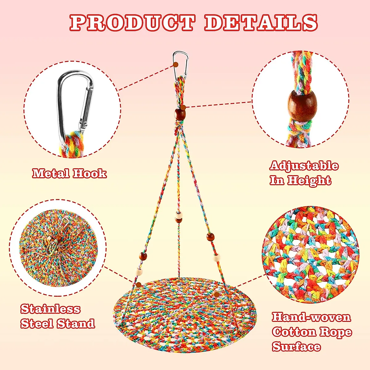 Reptile Hammock Swing Hanging Bed, Cute Lizard Swing Toy, Cotton Lizard Bed, Reptile Summer Bed for Bearded Dragon Leopard Gecko Lizard Birds Parrots Rats (D)