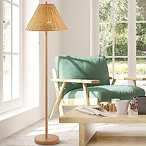 JONATHAN Y JYL3092A Nando 61" 2-Light Coastal Bohemian Iron/Rattan LED Floor Lamp with Pull-Chain Mid-Century, Modern Standing Reading Lamp LED Bulb Included, Brown Wood Finish