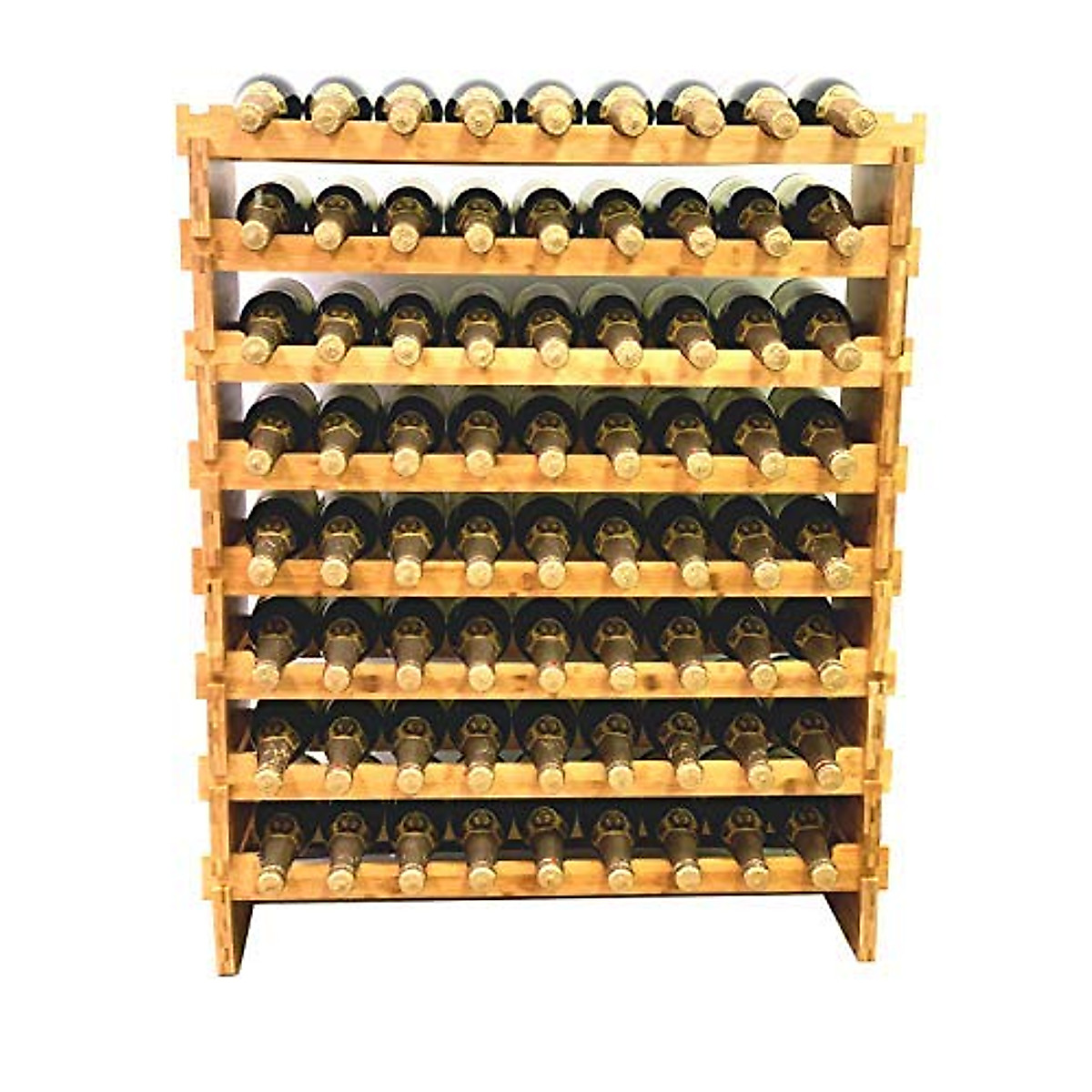 DECOMIL 72 Bottle Stackable Modular Wine Rack Wine Storage Rack Solid Bamboo Wine Holder Display Shelves, Wobble-Free (Eight-Tier, 72 Bottle Capacity)