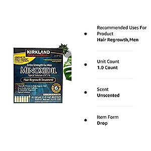 Kirkland Signature Minoxidil Hair Regrowth Solution for Men - 3 Month Supply,Package Includes Child-Resistant Dropper Applicator, Blue