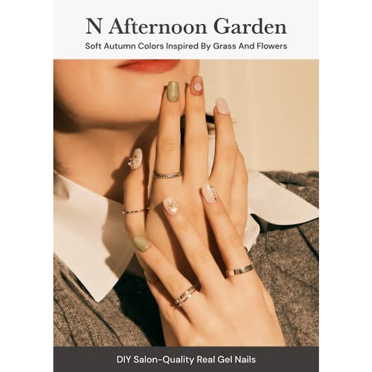 ohora Semi Cured Gel Nail Strips (N Afternoon Garden) - Works with Any Nail Lamps, Salon-Quality, Long Lasting, Easy to Apply & Remove - Includes 2 Prep Pads, Nail File & Wooden Stick