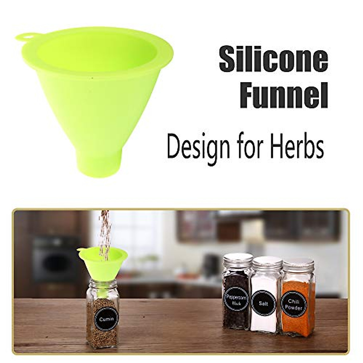 SWOMMOLY Spice Rack Organizer with 18 Empty Square Spice Jars, 396 Spice Labels with Chalk Marker and Funnel Complete Set, Spice Organizer for Countertop, Cabinet or Wall Mount, Black