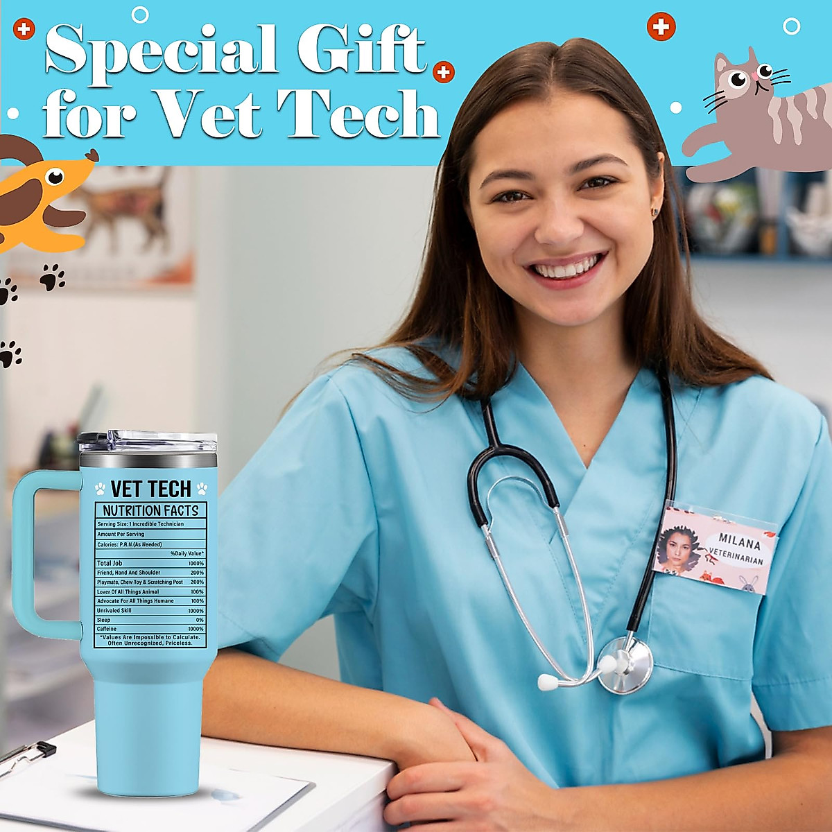 NIAXAUYT Vet Tech Gifts for Women Men, Vet Tech Tumbler Cup 40 OZ, Appreciation Gifts for Veterinarian, Veterinary Technician Gift for Birthday Graduation Christmas