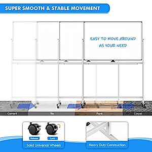 Large Rolling White Board, 48 x 32 inches Double-Sided Mobile Whiteboard, maxtek Reversible Magnetic Dry Erase Board Easel Standing Whiteboard on Wheels for Home Office Classroom, Silver