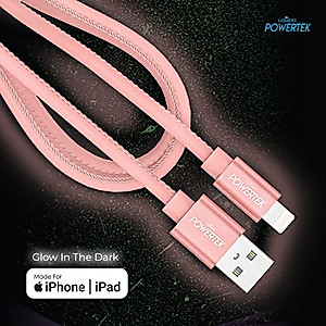 LIQUIPEL Powertek Glow MFi Certified Charger Compatible for Apple iPhone, iPad, 5ft Cable, Lightning to USB Cable Cord, Fast Charging Lightning Cable (Pink)