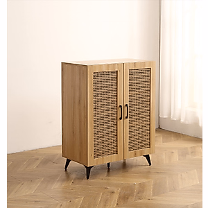 ZLECTIO Shoe Cabinet for Entryway, Rattan Shoe Storage with Double-Door, 2.95 Inch Shoe Rack for Hallway Living Room Bedroom Apartment