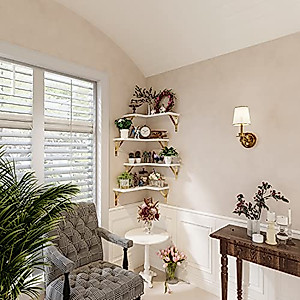 Seocry White Corner Floating Shelves Set of 4, Storage Shelves Wall Mounted with Gold Brackets, Wall Shelves Decor for Living Room, Bathroom, Kitchen, Bedroom, Nursery Room and Office (Gold-White)