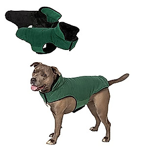 Furhaven Medium Dog Coat Flex-Fit Reversible Faux Fur & Quilted Fleece Jacket, Washable - Black/Green, Medium