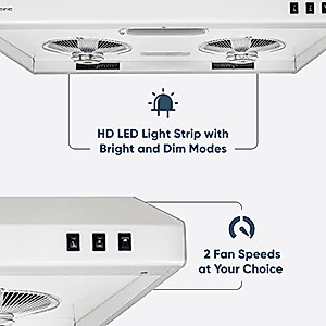 Pacific Economy Under Cabinet Ducted Range Hood 30 inch - CFM550 Powerful 2-Speed Wall Mount Kitchen Vent Hood - Electric Hood with Lighths, Filterless, White ‎PR1230BW