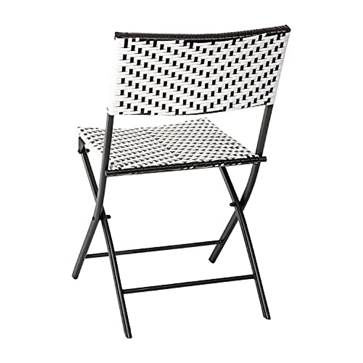 Flash Furniture Rouen Commercial Grade Folding Bistro Set, Indoor/Outdoor PE Rattan Table Top, Back and Seat, Black Steel Frames, 3 Piece Set, Black/White