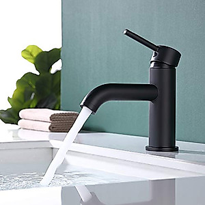 JAKARDA Single Handle Black Bathroom Faucet with Brass Drain Assembly and Escutcheon, Matte Black (Matte Black-JO1)