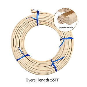 KEILEOHO #8 Reed Spline 65 Feet x 3/16 Inches Cane Webbing for Weaving, Cane Webbing for Chair Repair, Strong Permeable Cane Webbing Roll for Winding, Modeling, Decoration, Weaving, Aromatherapy