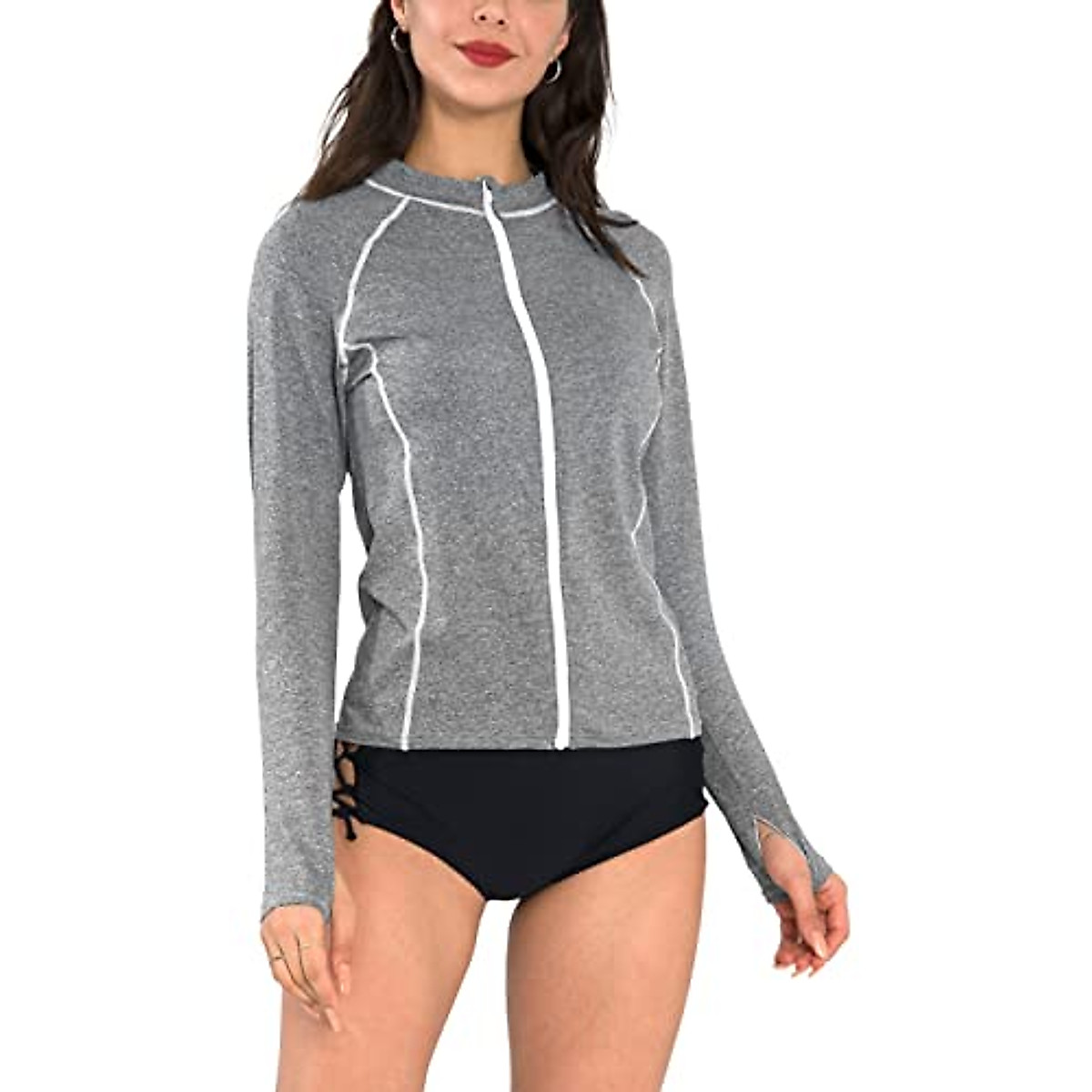 Actleis Women's Long Sleeve Rash Guard UPF 50+ UV Sun Protection Swim Shirt Medium Heather Gray
