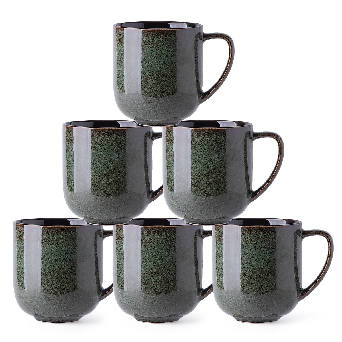 LERATIO 12OZ Ceramic Coffee Mugs Set of 6, Large Porcelain Coffee Cups With Large Handle For Latte,Cappuccino,Milk,Cocoa,|Dishwasher&Microwave Safe Mug Sets,Ideal for Man,Woman,Dad, Mom-Green