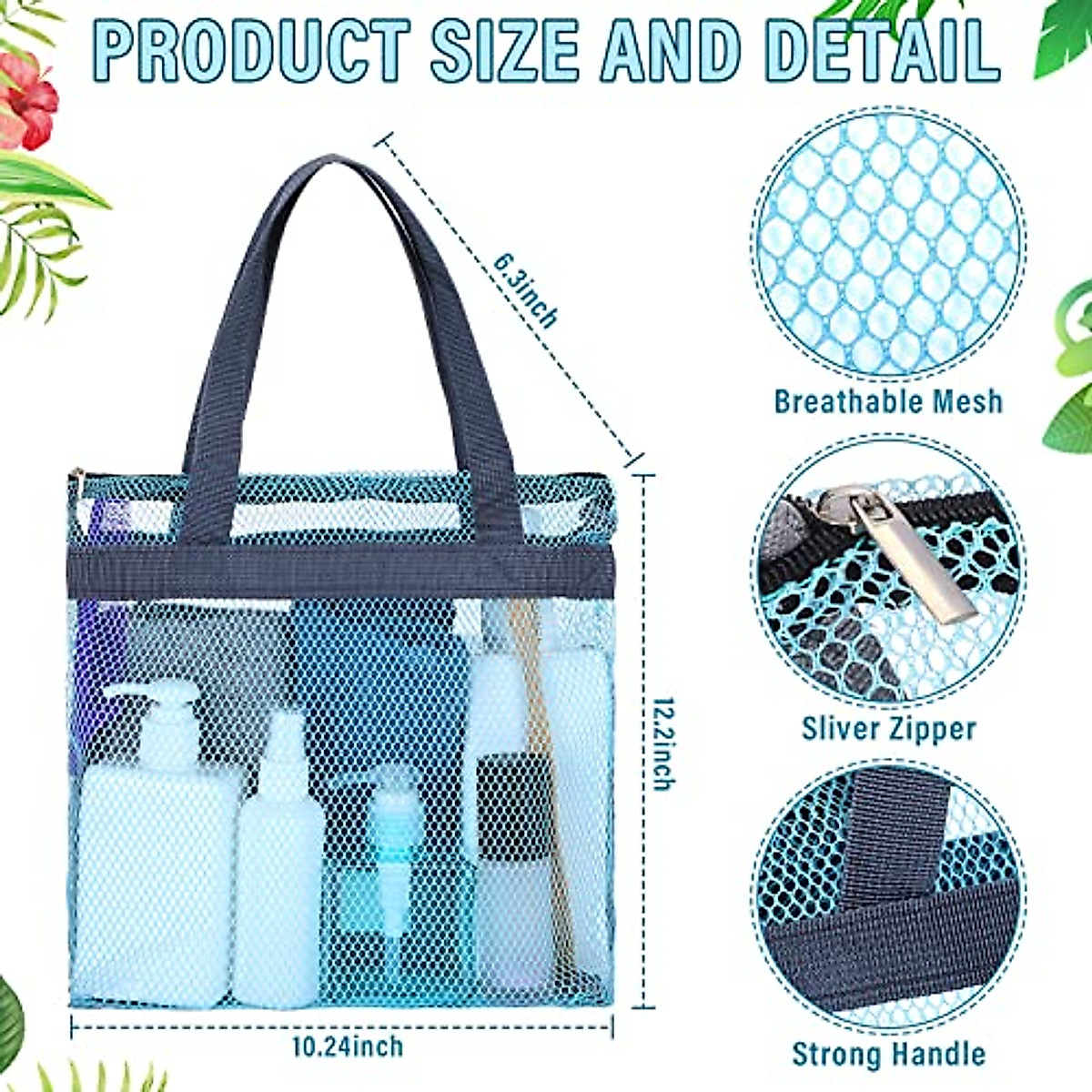 12 Pcs Mesh Shower Caddy Bag Bulk 12.2 x 10.24 Inches Quick Dry Bag with Zipper for Gym Portable Shower Tote Hanging Toiletry and Bath Organizer for Swimming Camping Travel College Dorm Beach Sports