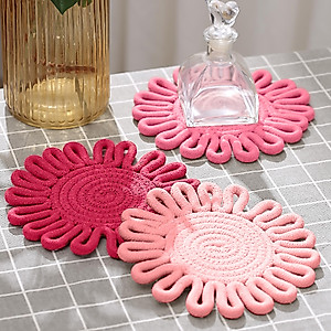 Trivets for Hot Pots and Pans, Trivets for Hot Dishes,Potholders for Kitchen,Hot Pads Hot Mats,Table Decorations,Set of 3, 100% Cotton,7.5"(Pink)