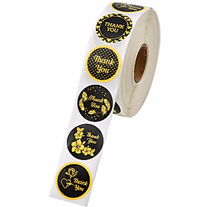 Assorted Gold Thank You Stickers roll 1.5 inch | 1000 Adhesive Thank You Labels per Roll | 5 Unique Designs | Perfect for Graduation,Shipping Envelopes, Business, Birthday & Wedding by AKSHAYA