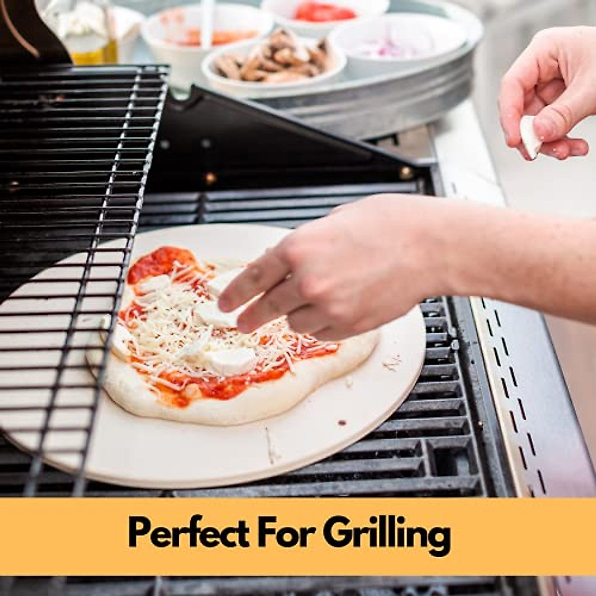 CookIdea Pizza Grilling Stones Baking Set for Oven and BBQ, Set of 3 Including Round Pizza Stone Diameter 15'', Pizza Peel and Pizza Cutter for Pizza Making at Home
