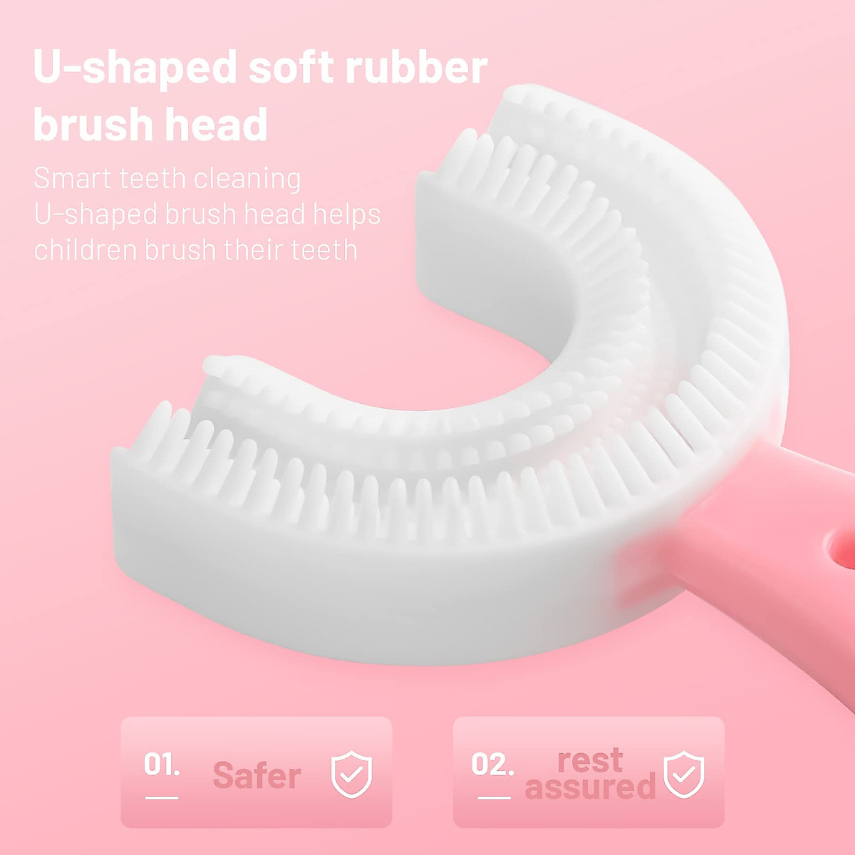 VIJIGIA 2 Pack Kids U-Shaped Toothbrush ,Food Grade Soft Silicone Brush Head, 360° Oral Teeth Cleaning Design for Toddlers and Children