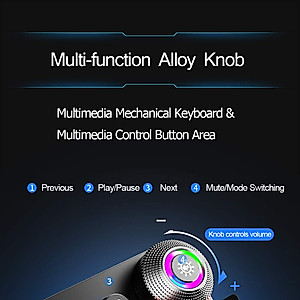 AULA F2088 Mechanical Gaming Keyboard, with Ergonomic Wrist Rest, Multimedia Control Knob, 22 Backlight Modes, Full Size USB Wired Computer Keyboards for Mac Laptop, Desktop (Black Switch)