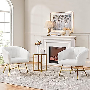 Yaheetech Boucle Barrel Chair, Modern Living Room Chair with Metal Legs and Soft Padded, Comfy Side Chair for Bedroom/Office/Study/Waiting Room, White, 2pcs