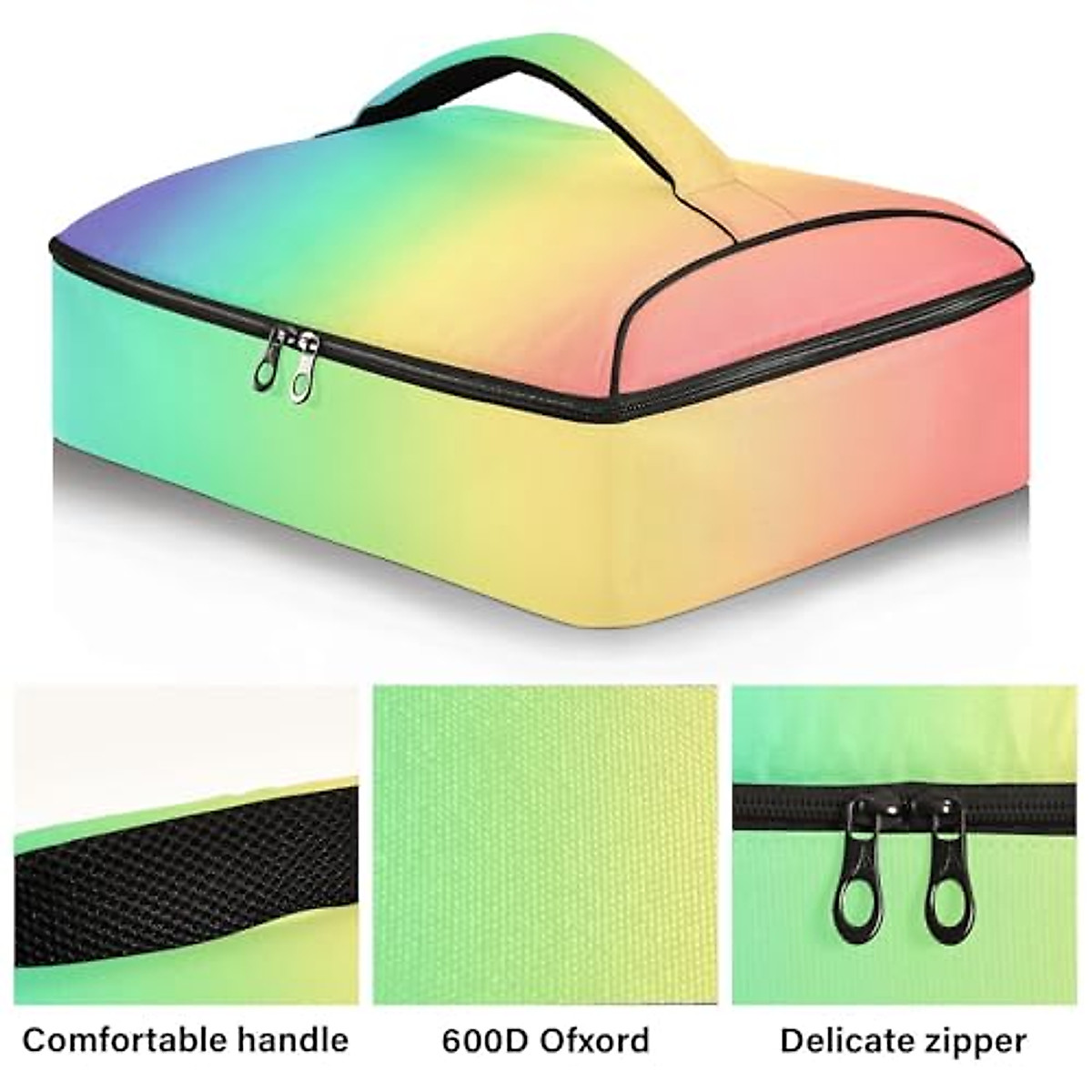 Kcldeci Insulated Thermal Food Carrier Insulated Casserole Carrier for Hot or Cold Food,Colorful Rainbow Gradient Insulated Tote Bag for Potluck Cookouts Parties Picnic,Lasagna Lugger
