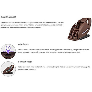 Osaki OS-4000XT B Massage Chair with LED Light Control, Brown, Ache Sensor, L-Track Massage, 2-Step Zero Gravity Mode, 6 Massage Styles, 6 Auto Massage Programs, Space Saving Technology