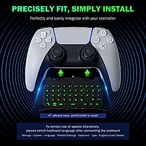 MoKo Keyboard for PS5 Controller with Green Backlight, Bluetooth Wireless Mini Keypad Chatpad for Playstation 5, Built-in Speaker & 3.5mm Audio Jack for PS5 Controller Accessories