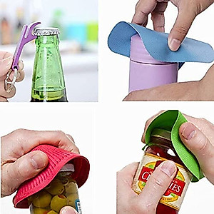 Multi-Purpose Jar Gripper Lid Opener, Non Slip Jar Grips Rubber Pads with 1 Mini Bottle Opener, Jar Opener for Weak Hands (4 Pack)