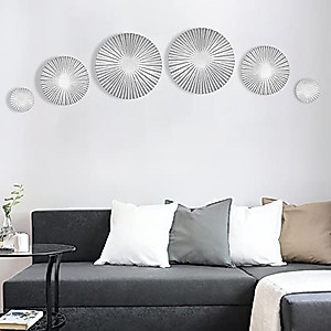 6Pcs Sunburst Metal Wall Mount Art Decor for living room, Silver Modern Accent Large Sunburst Hanging Above Bed Decorations Sculpture, Circular Decorlives Combination Artwork for Home Office Bedroom Bathroom Kitchen