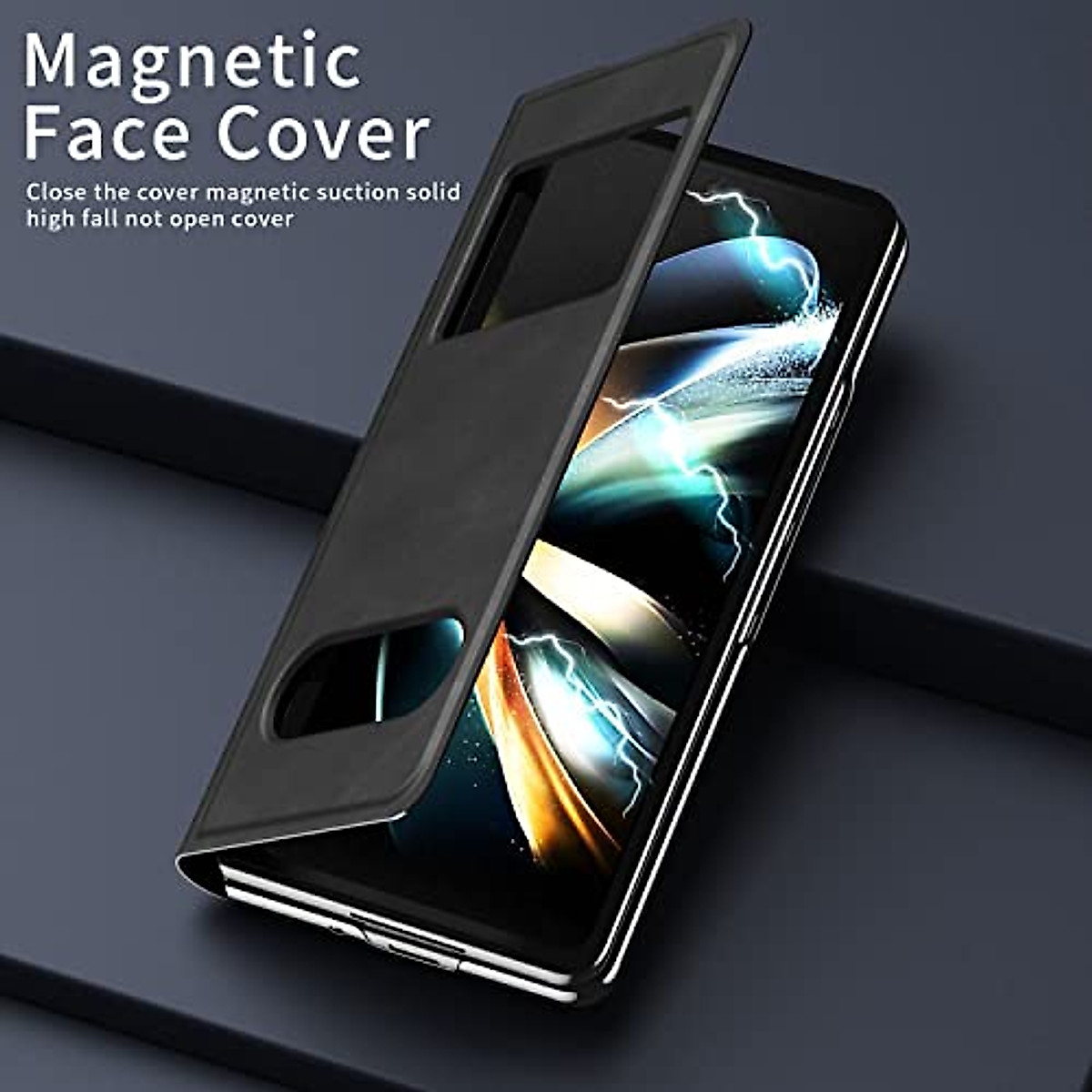 EAXER for Samsung Galaxy Z Fold 3 5G Case, Luxury Magnetic Case Leather Skin Stand Full Coverage Protection Case Cover (Black)