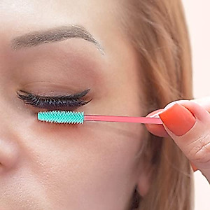 GCQQ 50PCS Silicone Mascara Wands, Disposable Mascara Wand, Tower-shape Silicone Spoolie Pink, Soft Lash Spoolies Brush for Eyelash Extensions, Lift and Brow (Pink+Green)