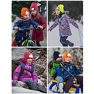 MELASA Unisex Kids LED Beanie, USB Rechargeable Hands Free Headlamp Hat, Night Flashlight Hat, Gifts for Kids Boys Black