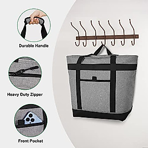 NatuBeau Insulated Cooler Bag Soft Cooler Tote Bag 32-Can Insulated Grocery Bag Large Lunch Cooler Bag Lunch Box for Shopping Travel Beach Picnic, Grey