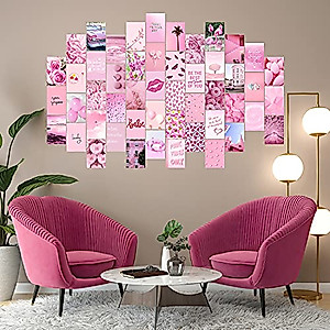 WOONKIT Pink Wall Collage Kit Aesthetic Pictures, Collage Kit for Wall Aesthetic, Pink Room Wall Bedroom Dorm Decor, Room Decor for Teen Girls, Trendy Teen Pink Collage Kit, 50pcs 4x6 inch
