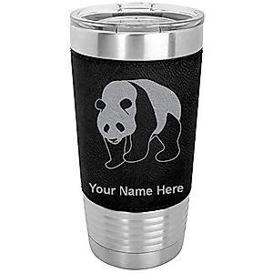 LaserGram 20oz Vacuum Insulated Tumbler Mug, Panda Bear, Personalized Engraving Included (Faux Leather, Black)