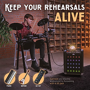 KaraoKing Karaoke Machine - Portable PA System with Wireless Mics, Subwoofer, Lights, Phone/Tablet Holder, Remote - For Adults & Kids