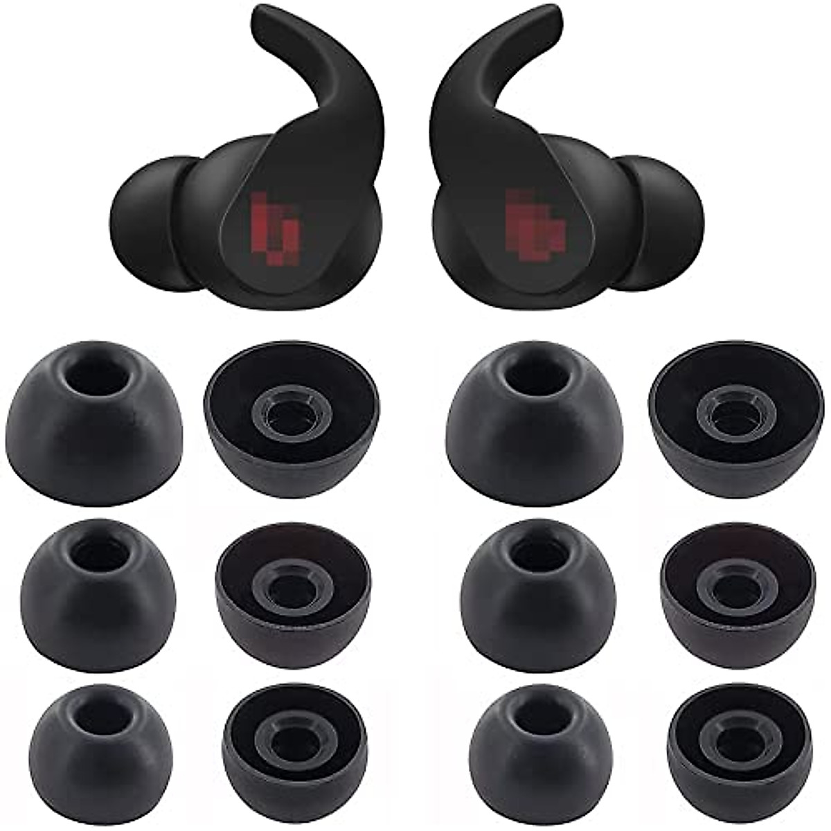 JNSA 12 PCS Silicone Ear Tips Ear Cushion Ear Gel Compatible with Beats Fit Pro Earbud Headphones, 3 Size 6 Pairs Eartips Replacement for Beats Fit Pro, Black (BFPSilicone6)