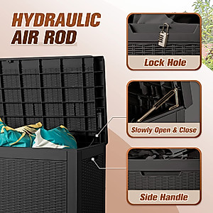 Flamaker Deck Box with Cushion 100 Gallon Resin Waterproof Storage Box Large Outdoor Storage Bench for Patio Cushions, Toys, Pool Accessories (Black)