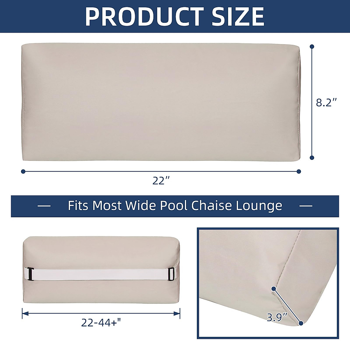 Rasugarlary Headrest Pillow for Pool Chaise Lounge, Pool Lounge Pillows Outdoor with Elastic Band for Recliner and Pool Patio Chairs, Head Neck Support Pillow (Linen, 22x8x4)