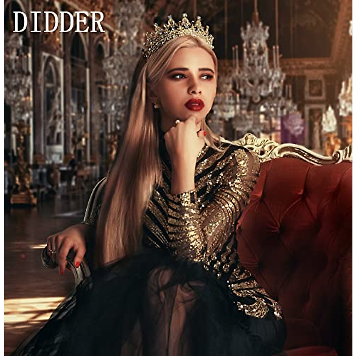 Didder Crowns for Women Rhinestone Crown Tiara, Tiaras and Crowns for Women, Tiaras for Girls Gold Crown for Girls Elegant Princess Crown Tiara with Combs Wedding Bridal Tiara Birthday Prom Party