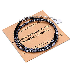 Btysun Morse Code Bracelets Gifts for Mom from Daughter Birthday Gifts for Daughter Secret Message Black Bead Retirement Graduation Birthday Jewelry
