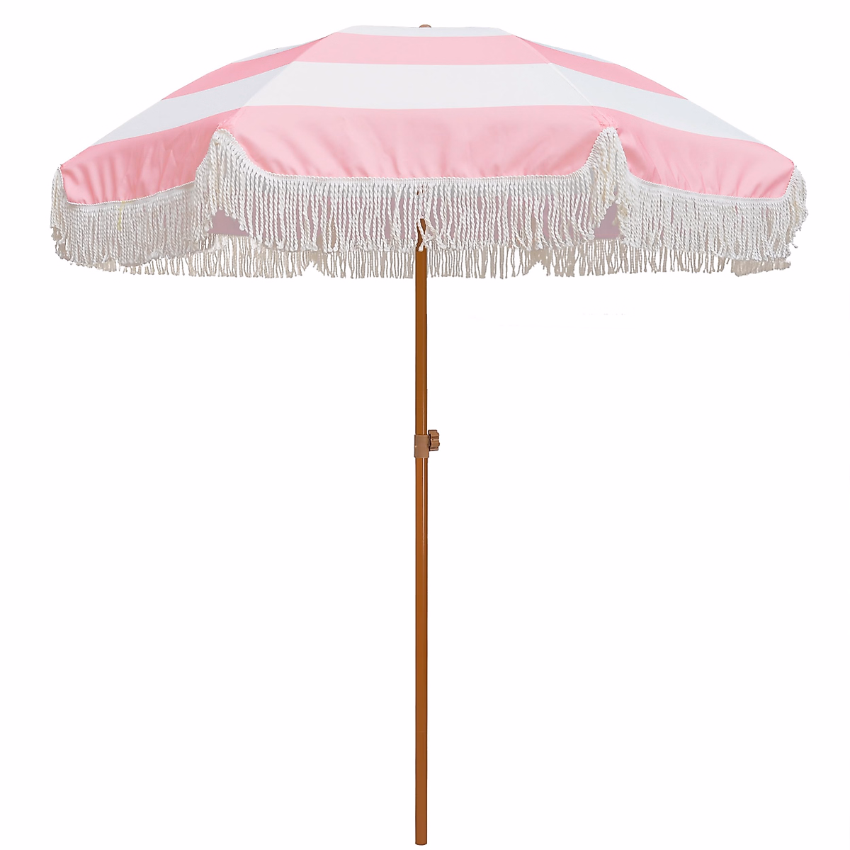 AMMSUN 7ft Patio Umbrella with Fringe Outdoor Tassel Umbrella UPF50+ Premium Steel Pole and Ribs Push Button Tilt, Riviera Pink Stripe