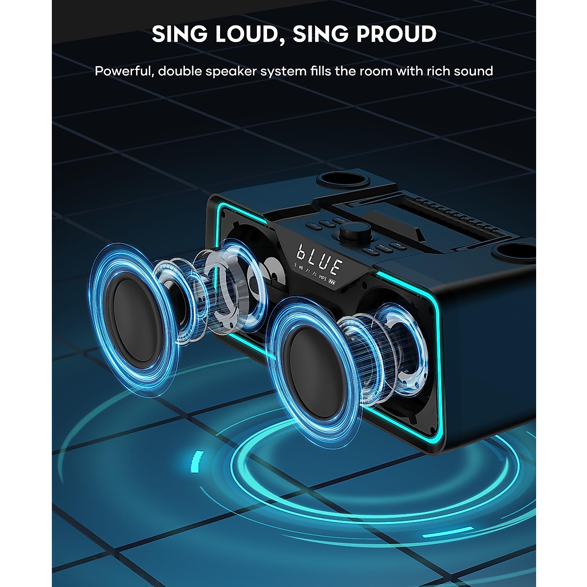 BIGASUO Karaoke Machine for Adults Kids with 2 UHF Wireless Microphones, Portable Bluetooth Singing PA Speaker System with LED Lights for Home Party, Wedding, Church, Picnic, Outdoor/Indoor